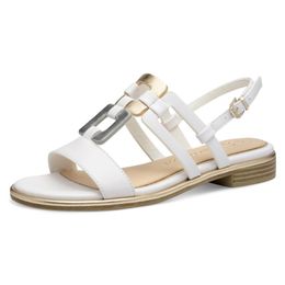 Marco Tozzi Damen Sandalette, Gr. 39, wei&szlig;, Lederimitat, Schuhe, Blockabsatz, Sommerschuh, Riemchensandale im Metallic-Look