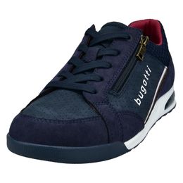 Bugatti Herren Sneaker, Gr. 44, blau, Lederimitat, Textil, Schuhe, Schnürschuh, Halbschuh, Freizeitschuh mit Kontrastbesätzen