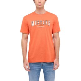 Kurzarmshirt Mustang "Style Austin", Herren, Gr. M, burn ochre, Jersey, Obermaterial: 100% Baumwolle, bedruckt, normal h&uuml;ftbedeckend, Rundhals, Shirts, mit Logo-Print