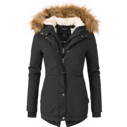Marikoo Damen Wintermantel "Akira", schwarz, Gr. S, kontrastfarbene Details, Obermaterial: 90% Polyester, 10% Nylon; Futter: 100% Polyester;