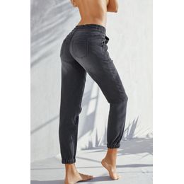 H.I.S. H.I.S Damen Jogger Pants, Gr. 32, schwarz, Obermaterial: 74% Baumwolle, 24% Polyester, 2% Elasthan, washed, Hosen, in Jeansoptik, Loungeanzug