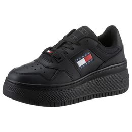 Tommy Jeans Damen Plateausneaker "TJW RETRO BASKET FLATFORM ESS", Gr. 40, schwarz, Leder, Lederimitat, Textil, Schuhe, mit Logoschriftzug in der