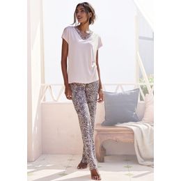 Lascana Damen Pyjama, Gr. 32, rosa, Single Jersey, Obermaterial: 100% Viskose, Homewear-Sets, mit gemusterten Details