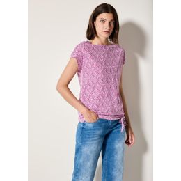 T-Shirt Cecil, Damen, Gr. XL (44), rosa (anemone pink), Web, 50% Baumwolle, 50% Modal, bedruckt, gerade normal, U-Boot-Ausschnitt, B&uuml;ndchen, Shirts T-Shirt, mit Tunnelzug am Saum