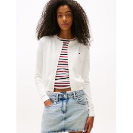 Tommy Jeans Damen Strickjacke "TJW ESSENTIAL CREW NECK CARDIGAN", beige, Gr. XS, unifarben, Strick, Obermaterial: 100% Baumwolle, Strickjacken