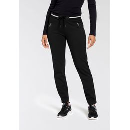 Kangaroos Damen Jerseyhose, schwarz, Gr. 34, Strukturmuster, Waffelmuster, unifarben, unifarben mit Farbeinsatz, Piqué, Obermaterial: 60% Baumwolle,