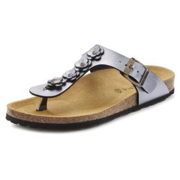 Lascana Damen Zehentrenner "Sandale, Pantolette, offener Schuh, Sommerschuh", Gr. 37, silber, Obermaterial: 100% Lederimitat. Decksohle: 100%