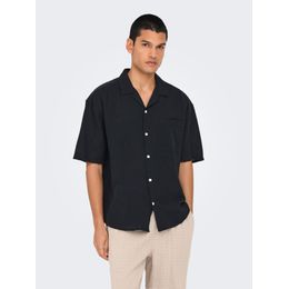 Only & Sons ONLY & SONS Herren Kurzarmhemd "ONSCAIDEN LIFE RELAX SS RESORT 1PKT SHIR", schwarz, Gr. L, unifarben, Web, Obermaterial: 55% Baumwolle, 45% Leinen,