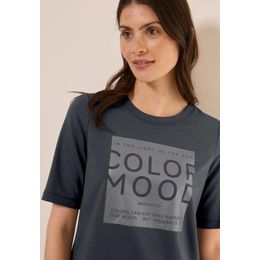 T-Shirt Cecil, Damen, Gr. XS (36), grau (volcanic grau), Jersey, Obermaterial: 63% Modal, 35% Baumwolle, 2% Elasthan, bedruckt, unifarben, normal h&uuml;ftbedeckend, Rundhals, Shirts T-Shirt, mit Folienprint