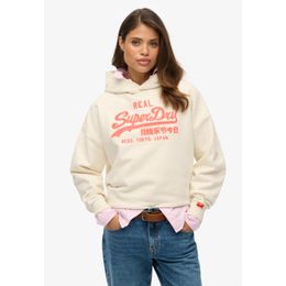 Superdry Damen Kapuzensweatshirt "VL NEON RELAXED HOOD", beige, Gr. XL, bedruckt, Sweatware, Obermaterial: 100% Baumwolle, Sweatshirts