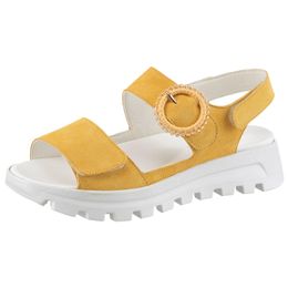 Waldläufer WALDLÄUFER Damen Plateausandale "H-NELE", Gr. 4, gelb, Veloursleder, unifarben, Schuhe, Sommerschuh, Sandalette, Klettschuh in Komfortweite H (= sehr