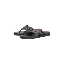 Tommy Hilfiger Herren Zehentrenner "CORE HILFIGER TOE POST LH SANDAL", Gr. 41, schwarz, Leder, Schuhe, Sommerschuh, Strandschuh, Dianette mit