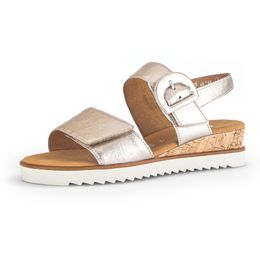 Gabor Damen Keilsandalette "GENUA", Gr. 43, gold, Glattleder, metallic, Schuhe, Riemchensandale, Sommerschuh, Komfortschuh in Weite G (=weit)