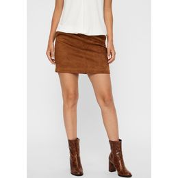 Véro Moda VERO MODA Damen Lederimitatrock "VMDONNADINA FAUXSUEDE SHORT SKIRT", braun, Gr. XL, unifarben, Web, Obermaterial: 90% Polyester, 10% Elasthan, Röcke