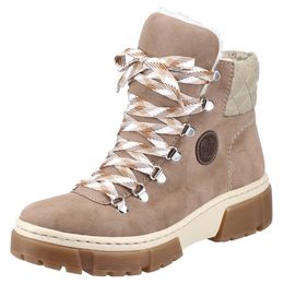 Rieker Damen Winterboots, Gr. 37, beige, Lederimitat, Textil, Schuhe, Winterstiefelette, Schnürboots, Plateau, mit Warmfutter-Ausstattung