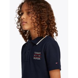 Tommy Hilfiger Jungen Poloshirt "TOMMY FLAG HILFIGER POLO REG SS", blau, Gr. 6, unifarben, Single Jersey, Obermaterial: 100% Baumwolle, Shirts, mit