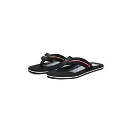 Tommy Hilfiger Herren Zehentrenner "CORPORATE HILFIGER BEACH SANDAL", Gr. 42, schwarz, Textil, Schuhe, Sommerschuh, Flats, Bequemschuh mit Streifen