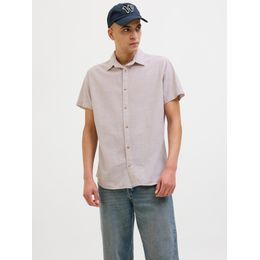 Jack & Jones JACK & JONES Herren Kurzarmhemd "JJESUMMER SHIRT SS SN", beige, Gr. M, unifarben, Web, Obermaterial: 83% Baumwolle, 17% Leinen, Hemden