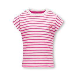 Rundhalsshirt KIDS Only "KOGTRINE BATSLEEVE STRUCTURE TOP JRS", M&auml;dchen, Gr. 122/128, rosa (cloud dancer stripes:fuchsia fedora, emb), Jersey, Obermaterial: 60% Baumwolle, 40% Polyester, gestreift, relaxed fit, Rundhals, Shirts Rundhalsshirt