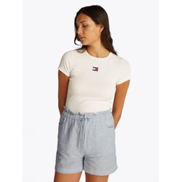 Tommy Jeans Damen Shorts "TJW COTTON LINEN SHORT"colorado blau, stripe, Gr. XL, gestreift, Web, Obermaterial: 75% Baumwolle, 25% Leinen, Hosen, mit
