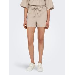 Only Damen Shorts "ONLCARO HW LINEN BL BELT SHORTS CC PNT", braun, Gr. L, unifarben, Web, Obermaterial: 70% Viskose, 30% Leinen, Hosen, mit Leinen