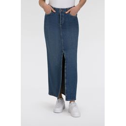 Maxirock MAC "MAXI SKIRT", Damen, Gr. M (38), blau (night sky used), Denim/Jeans, Obermaterial: 99% Baumwolle, 1% Elasthan, unifarben, regular fit knöchelfrei, Röcke, im Five-Pocket Style