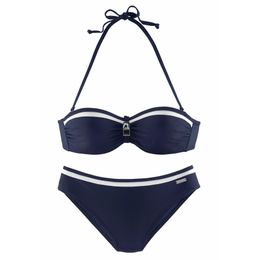 Lascana Damen B&uuml;gel-Bandeau-Bikini, blau, Gr. 34, kontrastfarbene Details, unifarben, Polyamid, Bikini-Sets, mit Kontrastdetails