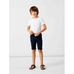 Shorts name it "NKMHONK SWE LONG SHORTS UNB NOOS", Jungen, Gr. 140, N-Gr, schwarz sapphire (blank), Web, Obermaterial: 95% Baumwolle, 5% Elasthan, unifarben, straight fit knielang, Hosen
