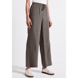Street One Damen Stoffhosenomad braun, Gr. 42, unifarben, Web, Obermaterial: 83% Modal, 17% Polyester, Hosen, Sommerhose mit Crinkle-Struktur, Wide
