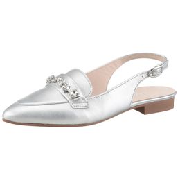 Gabor Damen Slingpumps, Gr. 36, silber, Nappaleder, metallic, Schuhe, Blockabsatz, Abendschuh, Festtagsschuh in spitz zulaufender Form