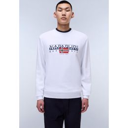 Sweatshirt Napapijri "B-AYLMER C", Herren, Gr. L, weiß (hellweiß 002), Sweatware, Obermaterial: 100% Baumwolle, unifarben, regular fit normal, Rundhals, eingesetzt Bündchen, Sweatshirts, Mit Rundhalsausschnitt