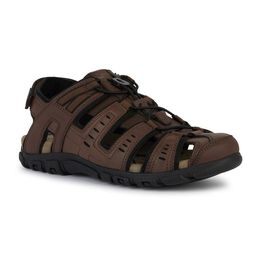 Geox Herren Sandale "UOMO SANDAL STRADA C", Gr. 43, braun, Lederimitat, Textil, Schuhe, Sommerschuh, Klettschuh, Outdoorsandale, mit Lederfußbett