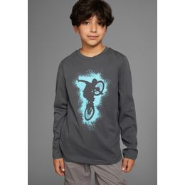 Kidsworld Jungen Langarmshirt "BIKER", grau, Gr. 164, bedruckt, Jersey, Obermaterial: 100% Baumwolle, Shirts, l&auml;ssiger Druck f&uuml;r Jungen
