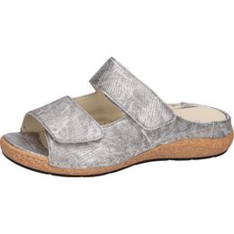 Waldläufer WALDLÄUFER Damen Pantolette "K-Heliett", Gr. 7, silber, Glattleder, metallic, Schuhe, Keilabsatz, Sommerschuh, Schlappen, Klettverschlüsse, K-Weite