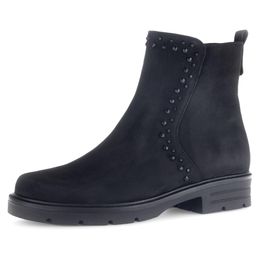 Gabor Damen Stiefelette, Gr. 38,5, schwarz, Nubukleder, unifarben, Schuhe, Blockabsatz, Komfortschuh, Boots mit glänzenden Nieten