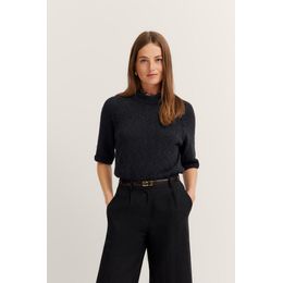 Bugatti Damen Rundhalspullover290, schwarz, Gr. S, unifarben, 59% Baumwolle, 41% Leinen, Pullover, aus Baumwoll-Leinen-Mischung