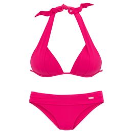 Lascana Damen Triangel-Bikini, pink, Gr. 32, unifarben, Polyamid, Bikini-Sets, im Nacken zu binden, wattierte Cups, mit eingearbeiteten Kissen