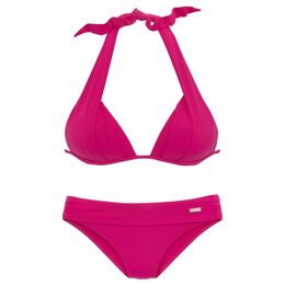 Lascana Damen Triangel-Bikini, pink, Gr. 34, unifarben, Polyamid, Bikini-Sets, im Nacken zu binden, wattierte Cups, mit eingearbeiteten Kissen