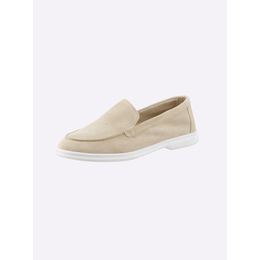 Damen Slipper, Gr. 37, beige, Leder, Veloursleder, Schuhe