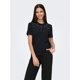 Kurzarmshirt Only "ONLPARKER S/S O-NECK BLING TOP BOX JRS", Damen, Gr. S (36), schwarz detail:dazzled stones, Jersey, Obermaterial: 50% Baumwolle, 50% Modal, unifarben, figurbetont normal, Rundhals, Shirts