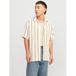 Jack & Jones JACK & JONES Herren Kurzarmhemd "JORCOBA STRIPE RESORT SHIRT SS SN", orange, Gr. S, gestreift, Web, Obermaterial: 100% Baumwolle, Hemden