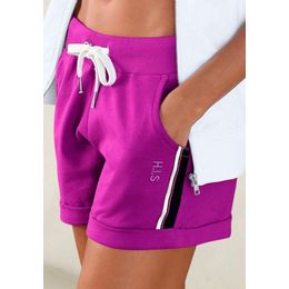 H.I.S. H.I.S Damen Strandshorts, Gr. 36, lila, Sweatware, Obermaterial: 77% Baumwolle, 20% Polyester, 3% Elasthan, unifarben mit Farbeinsätzen, Hosen, mit