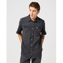 Wrangler Herren Kurzarmhemd "Western"enchanted schwarz, Gr. M, Web, Obermaterial: 100% Baumwolle, Hemden