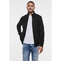 Street One MEN Herren Sweatjacke, schwarz, Gr. L, unifarben, Web, 80% Baumwolle, 20% Polyester, Sweatjacken, mit Stehkragen