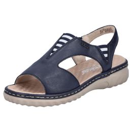 Rieker Damen Sandale, Gr. 39, blau, Lederimitat, Schuhe, Sommerschuh, Sandalette, Schlupfschuh mit kontrastfarbener Ziernaht