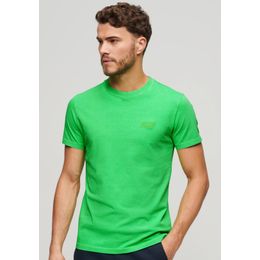 Superdry Herren Rundhalsshirt "ESSENTIAL LOGO EMB NEON TEE", grün, Gr. M, unifarben, Single Jersey, Obermaterial: 100% Baumwolle, Shirts
