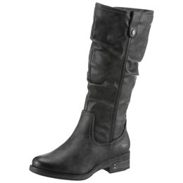 Mustang Shoes Damen Winterstiefel, Gr. 37, grau, Lederimitat, used, Schuhe, Langschaftstiefel, Blockabsatz, mit Raffungen am slouchy Schaft