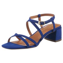 Tamaris Damen Sandalette, Gr. 36, blau, Textil, Veloursleder, unifarben, Schuhe, Sommerschuh, Sandale, Blockabsatz, mit feinen Riemchen