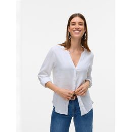 Véro Moda VERO MODA Damen Langarmbluse "VMLINN LS V-NECK SHIRT WVN NOOS", weiß, Gr. XL, unifarben, Web, Obermaterial: 55% Leinen, 45% Viskose, Blusen