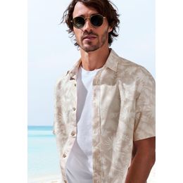 Beach Time BEACHTIME Herren Hawaiihemd "Regular fit", beige, Gr. S, gemustert, Web, Obermaterial: 100% Baumwolle, Hemden, Kurzarm, Freizeithemd mit Palmenprint,